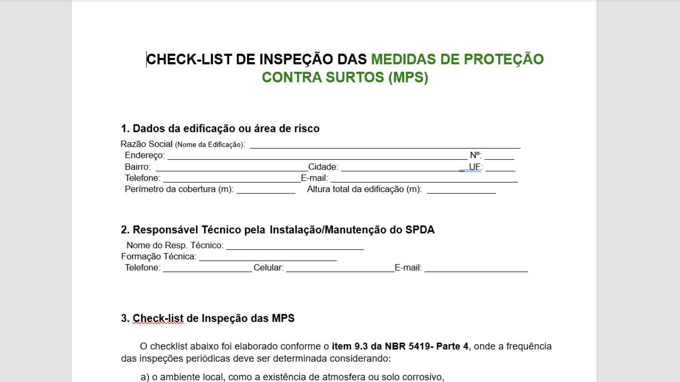 GRATUITO: Checklist de Inspeção de MPS - ELÉTRICA ACADEMY
